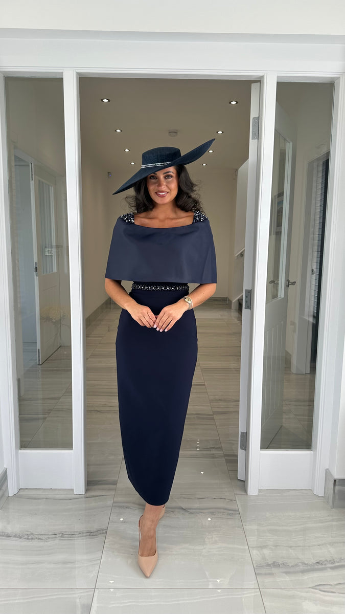 Premium Navy Overlay Dress with Bow back – Kirsty’s Kloset